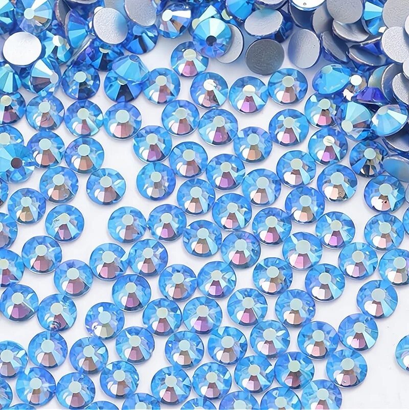 Кристаллы для декорирования стеклянные AB Синий, SS12--1440pcs, Aquamarine AB