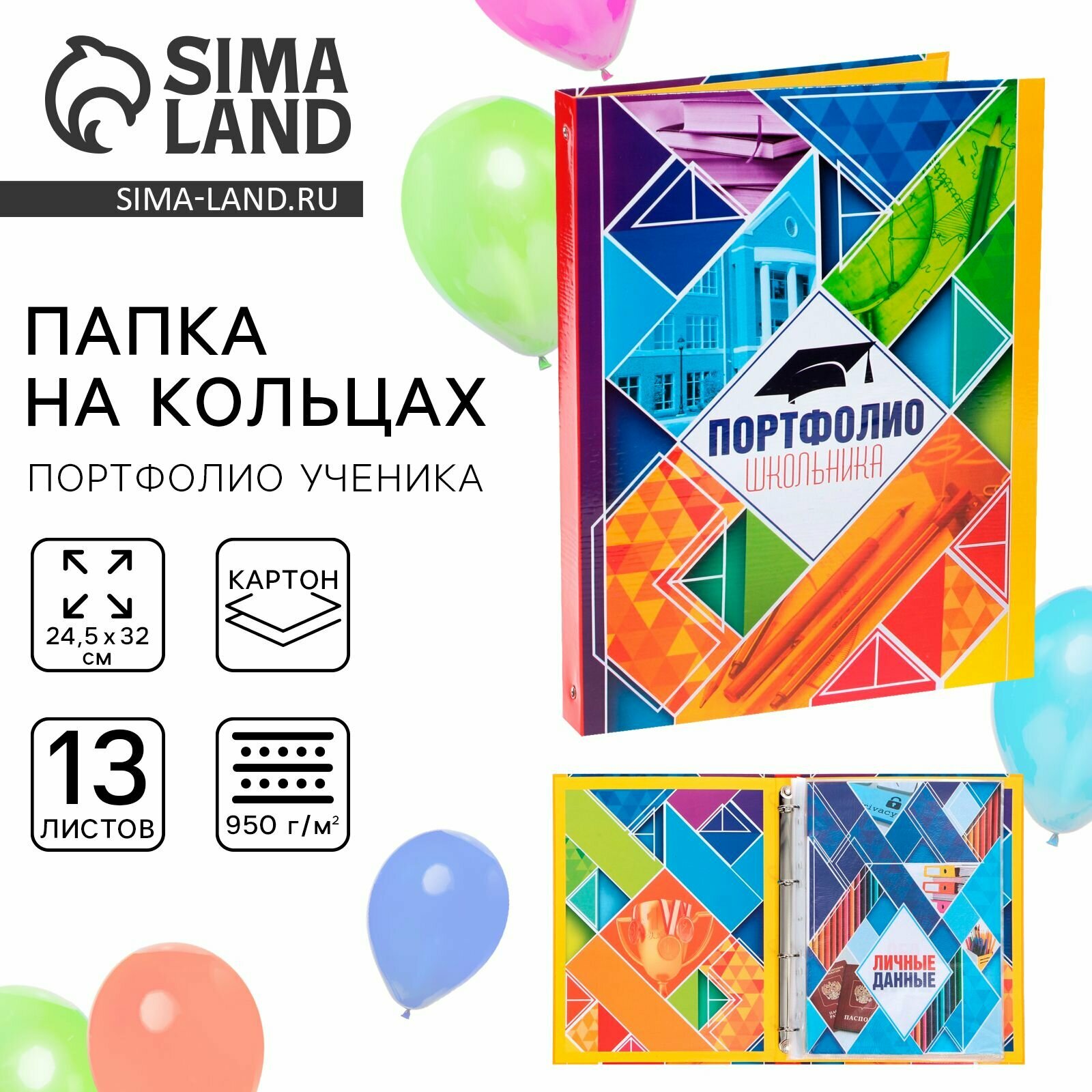 Папка на кольцах "Портфолио школьника" 12 листов