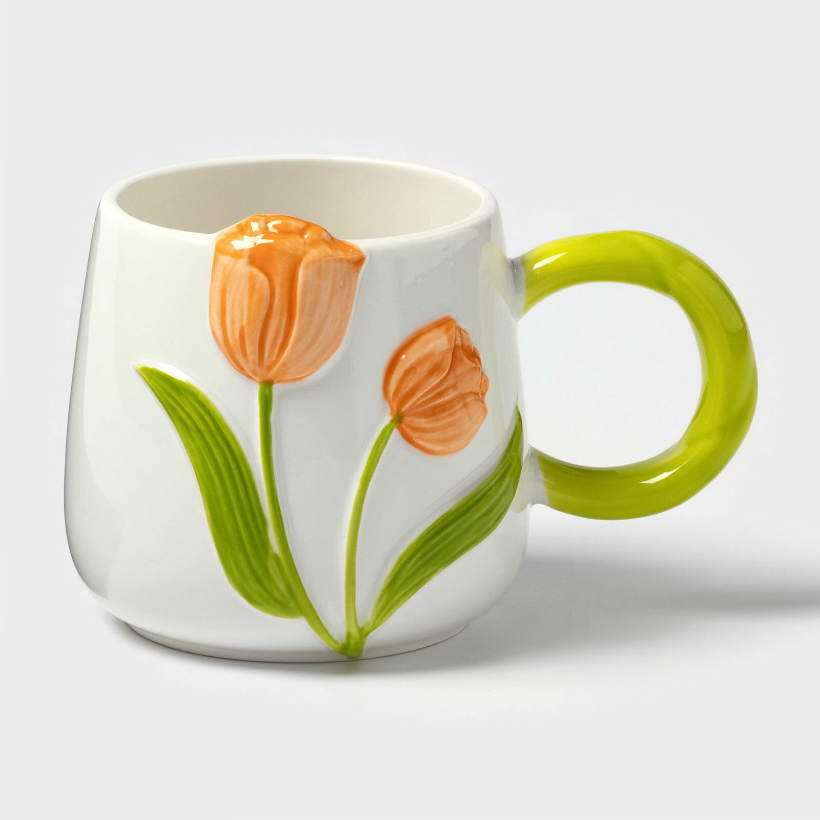 Кружка "Тюльпан", 430 мл, оранжевый цветок, керамика, белая, цвет: белый