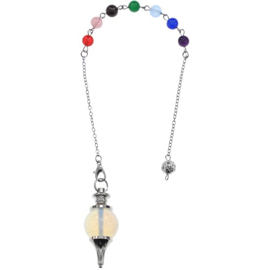 Маятник Амулетика BLK039-08 для биолокации 7 чакр, 27 см, лунный камень