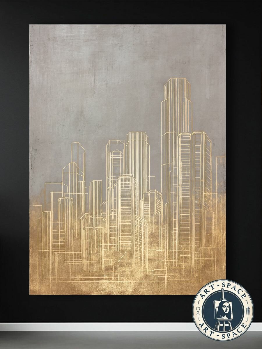Картина интерьерная на стену вертикальная - "Город / Пейзаж / Небоскребы" , 60х80 см.