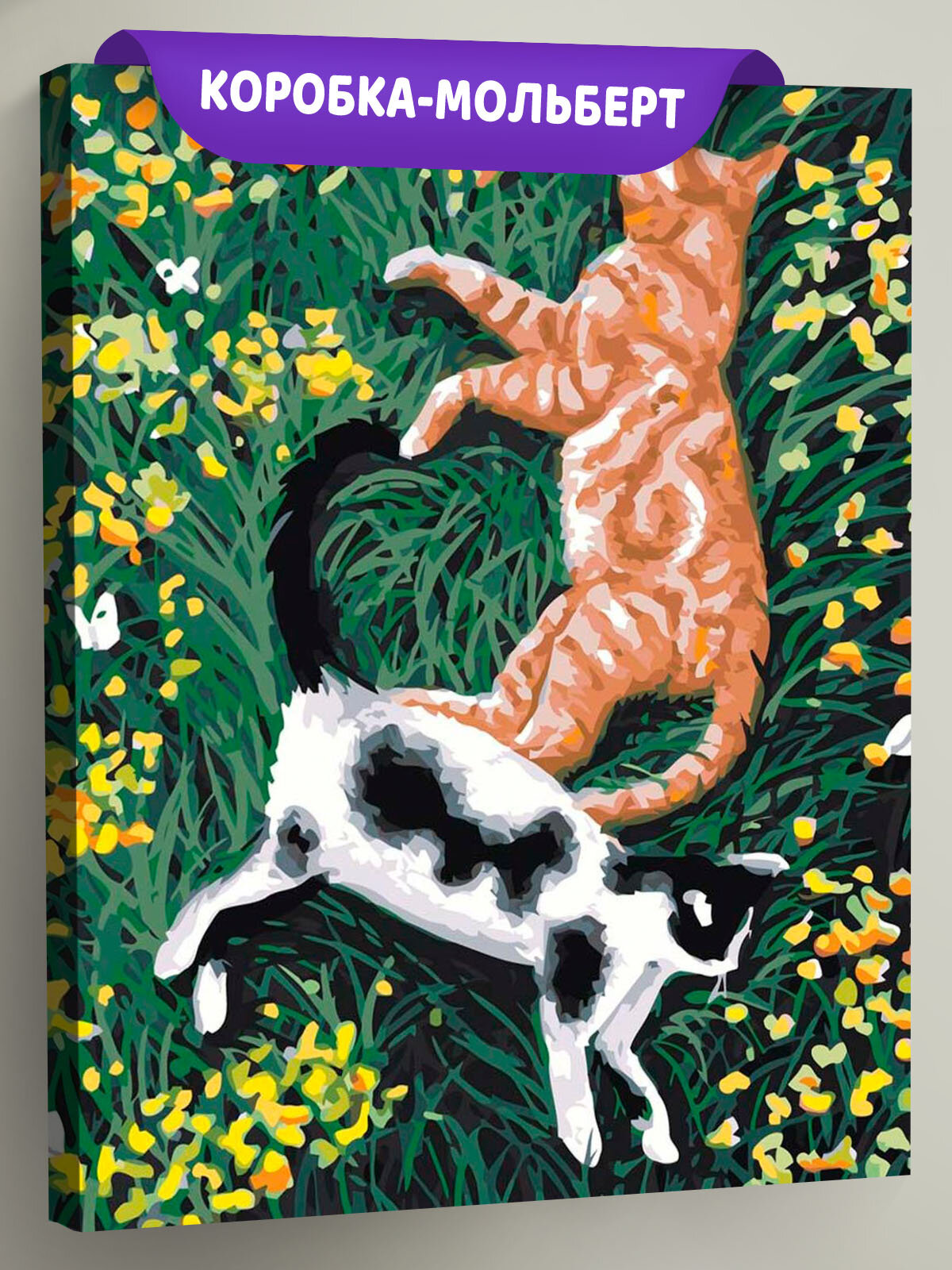 Картина по номерам на холсте с подрамником "Коты и кошки: котики на травке, весна" Раскраска 40x50 см, Природа Детская