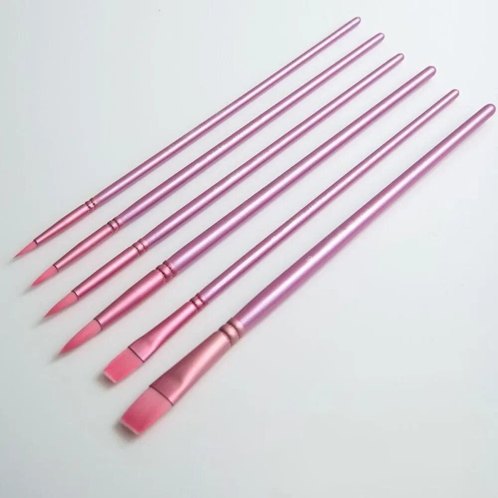 Набор кистей для рисования 4/6 шт, деревянные, нейлоновые, зеленые/розовые Розовый, 6pcs Pink