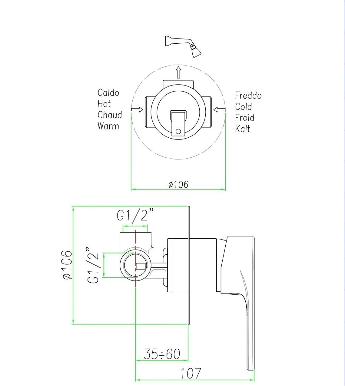 Fiore kera, однорычажный встраиваемый смеситель для душа с круглым основанием цвет черный матовый 88nn7565 (Фиоре)
