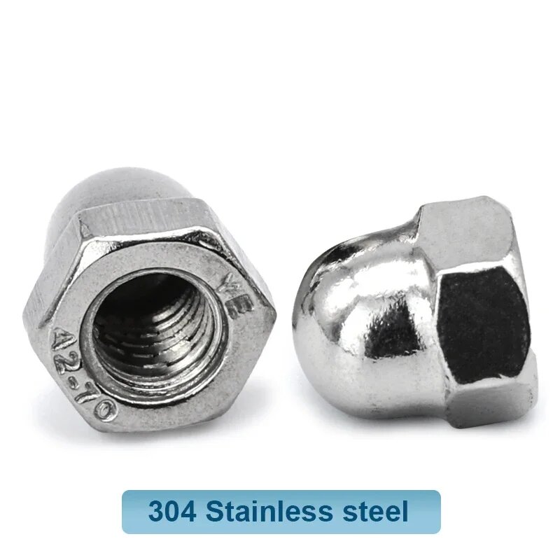 Hex Acorn Cap Nuts M3 M4 M5 M12 M14 M16 M18 Stainless Steel DIN1587 M6 10pcs, 304 stainless steel