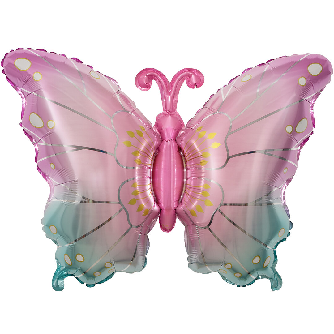 Шар воздушный Falali фольгированный 32", 81 см Фигура, Нежная бабочка, розовый, градиент