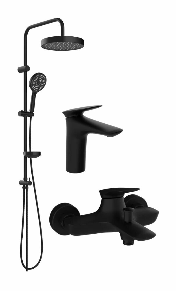Комплект для ванной Смеситель STWORKI Молде S23010BK черный / Стойка Хельсингборг S18180BK матовая черная / Смеситель S23100BK матовый черный