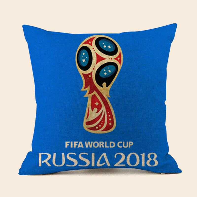 Чехол на подушку футбол 32 команд хлопок с эмблемой для спортивного бара подарок голубой