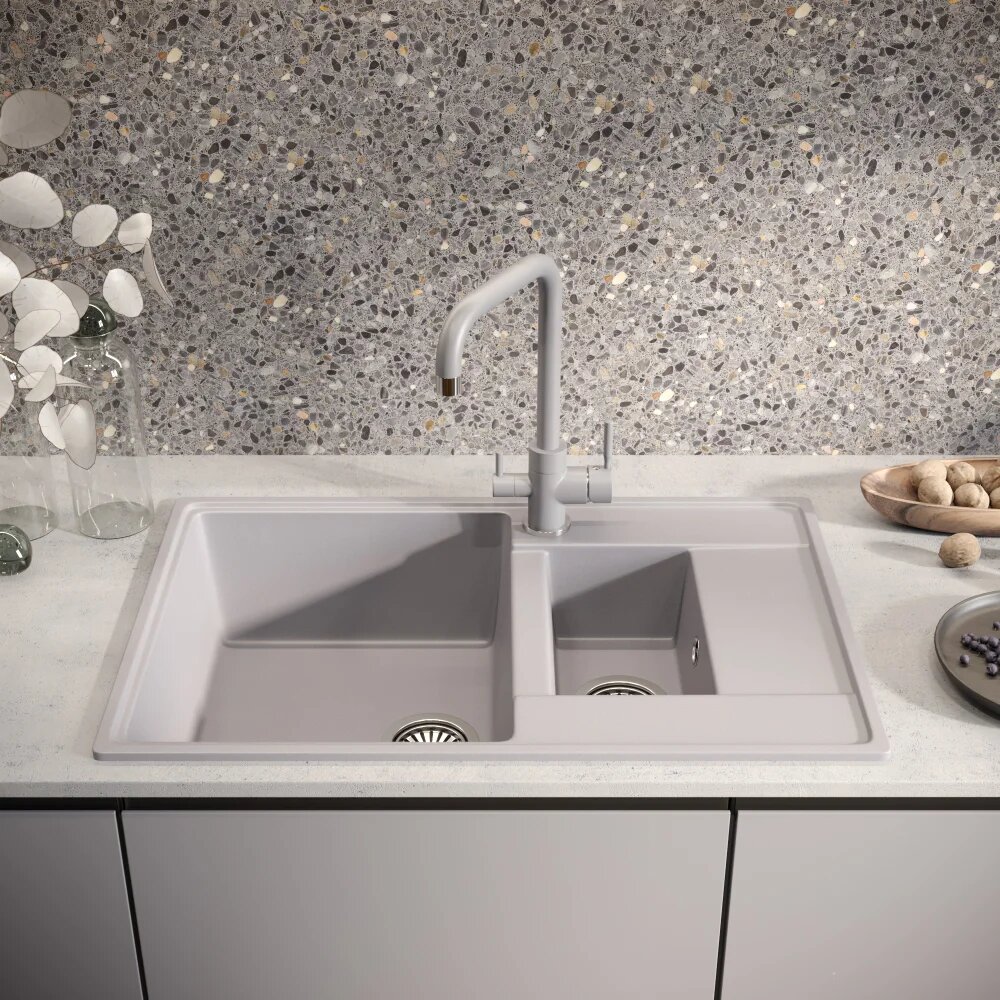 Мойка кухонная Domaci Солерно DP 780 1,5 K-05 кварцевая, 78x50, прямоугольная, мойка для кухни, с крылом, серая, матовая