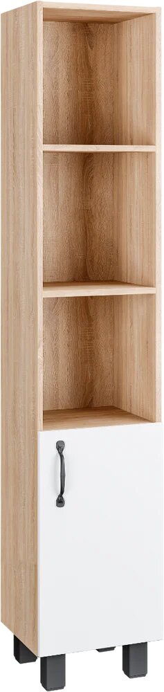 Шкаф-пенал для ванной Grossman Флай 30 R напольный, 30 см, белый, светлое дерево, матовый, шкаф пенал с полками, с дверками, из МДФ