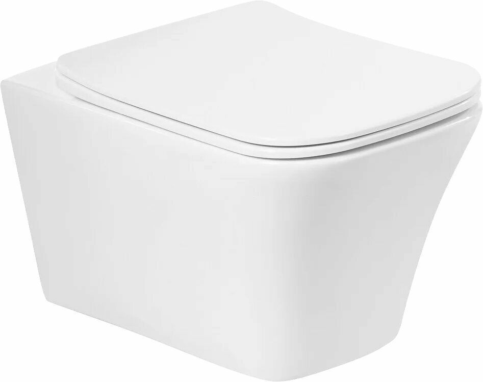 Унитаз подвесной Art&Max Platino AM9321CHR/SC с микролифтом, безободковый, без бачка, фаянсовый, антивсплеск, белый прямоугольный