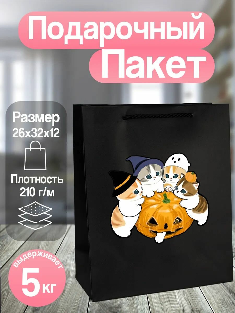 Подарочный пакет большой черный Хэллоуин, упаковка для подарка, 26х31 см