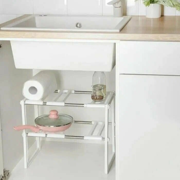 Полка напольная раздвигающаяся 50*70 см / двухъярусная раздвижная полка/ стеллаж под раковину