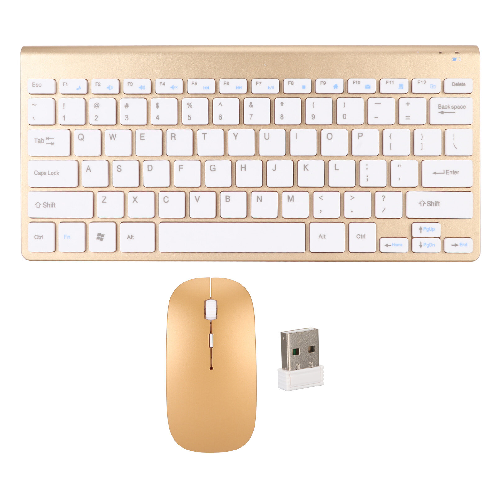 Smart Wireless Keyboard Mouse Kit Silent LED Indicator Waterproof Power Saving Compact Set for Office Gold