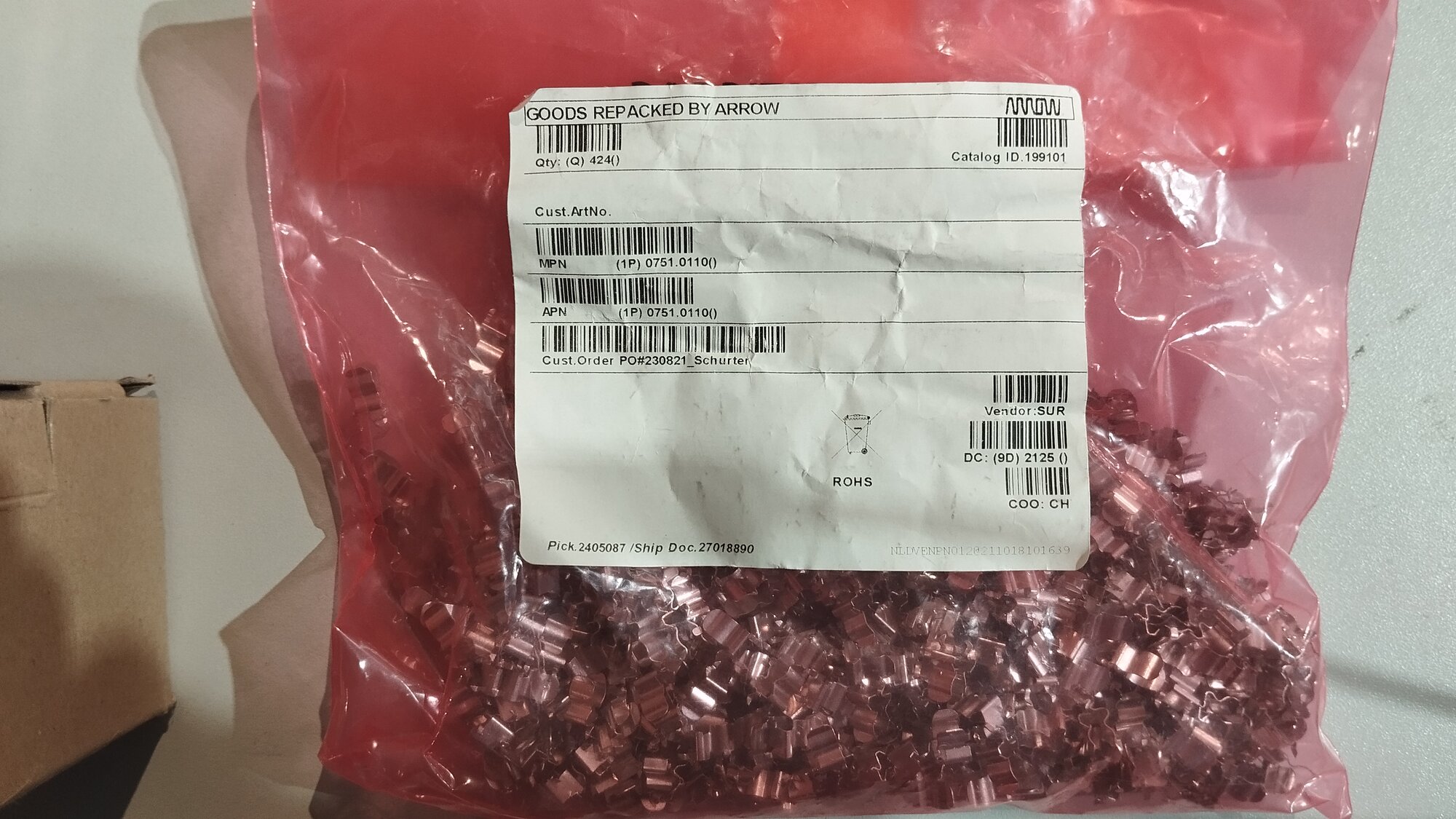 Держатель предохранителя, зажим для трубчатого плавкого предохранителя, SCHURTER, арт 0751.0110 , 1 уп, 10 шт