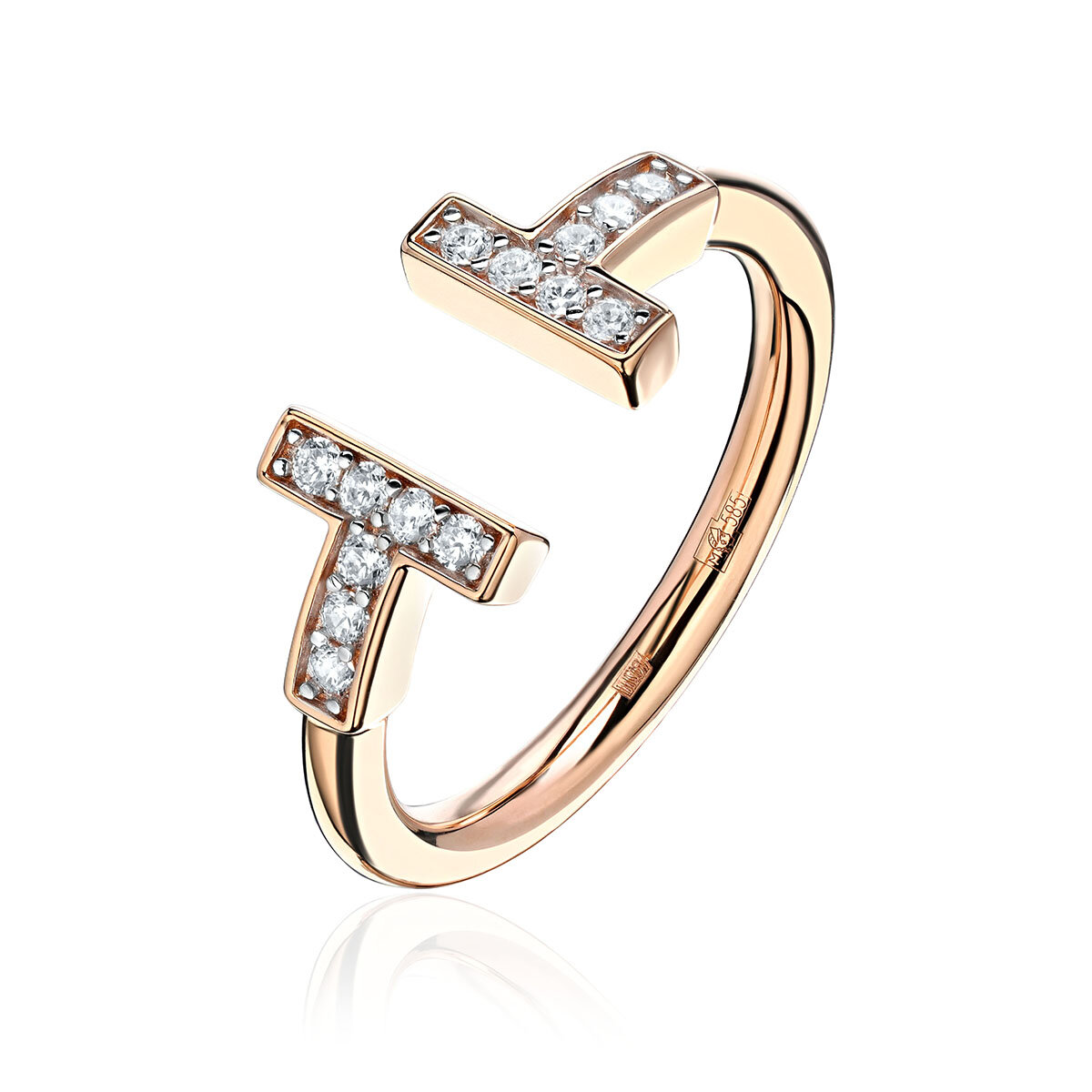 Кольцо, красное золото, 585 проба, фианит