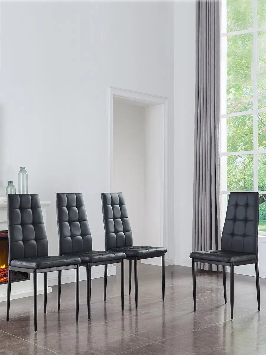 Стулья для кухни 4 шт, SHEEPPING стул мягкий со спинкой, со спинкой, искусственная кожа, черный