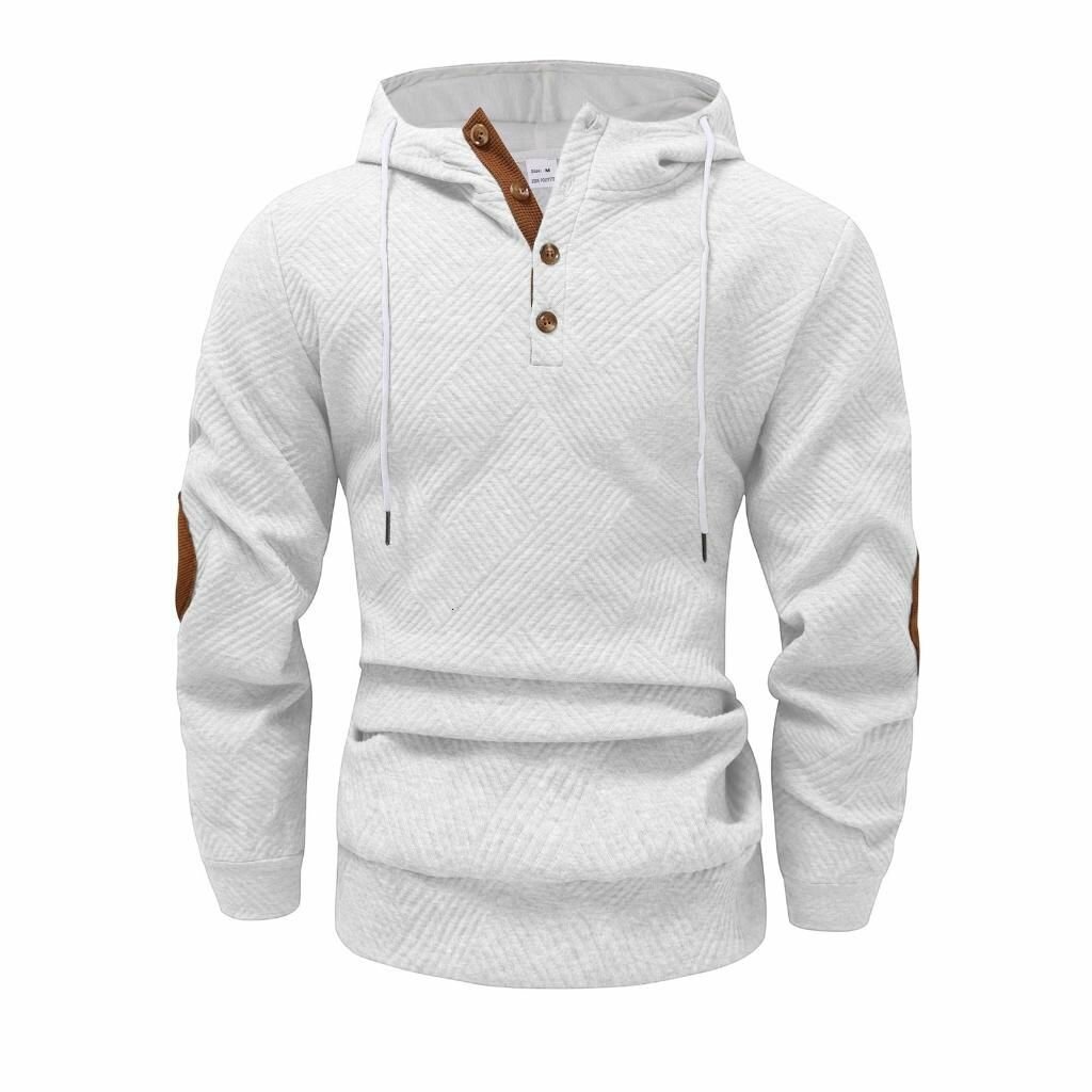 Мужской модный пуловер с капюшоном и длинными рукавами, теплая толстовка с капюшоном на завязках и пуговицах-белый-XL