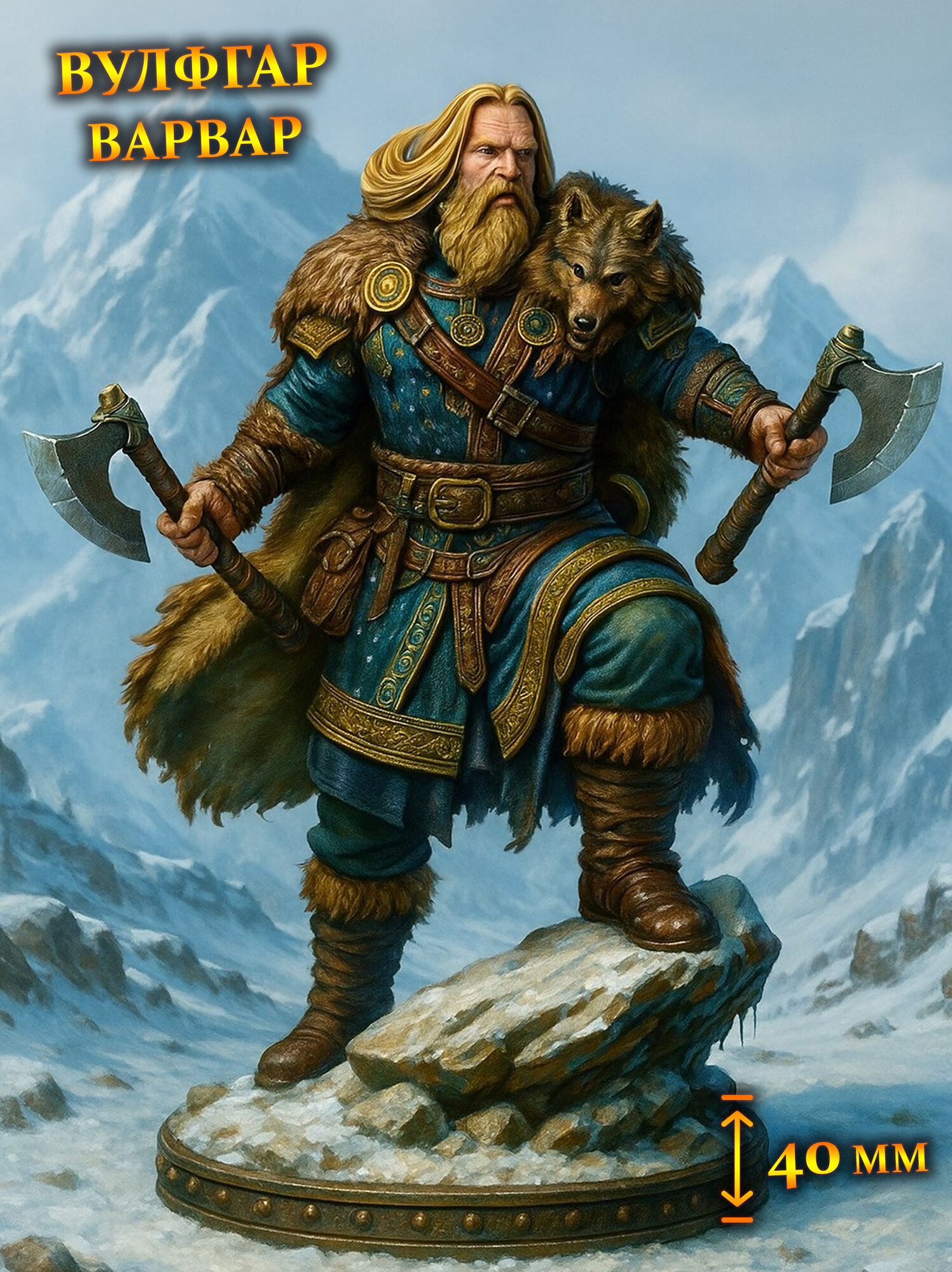 Варвар "Вульфгар" Берсерк, Воин (40мм) миниатюра для DnD (ДнД) и других Настольных игр( НРИ, Варгеймов или РПГ), фентези тематика