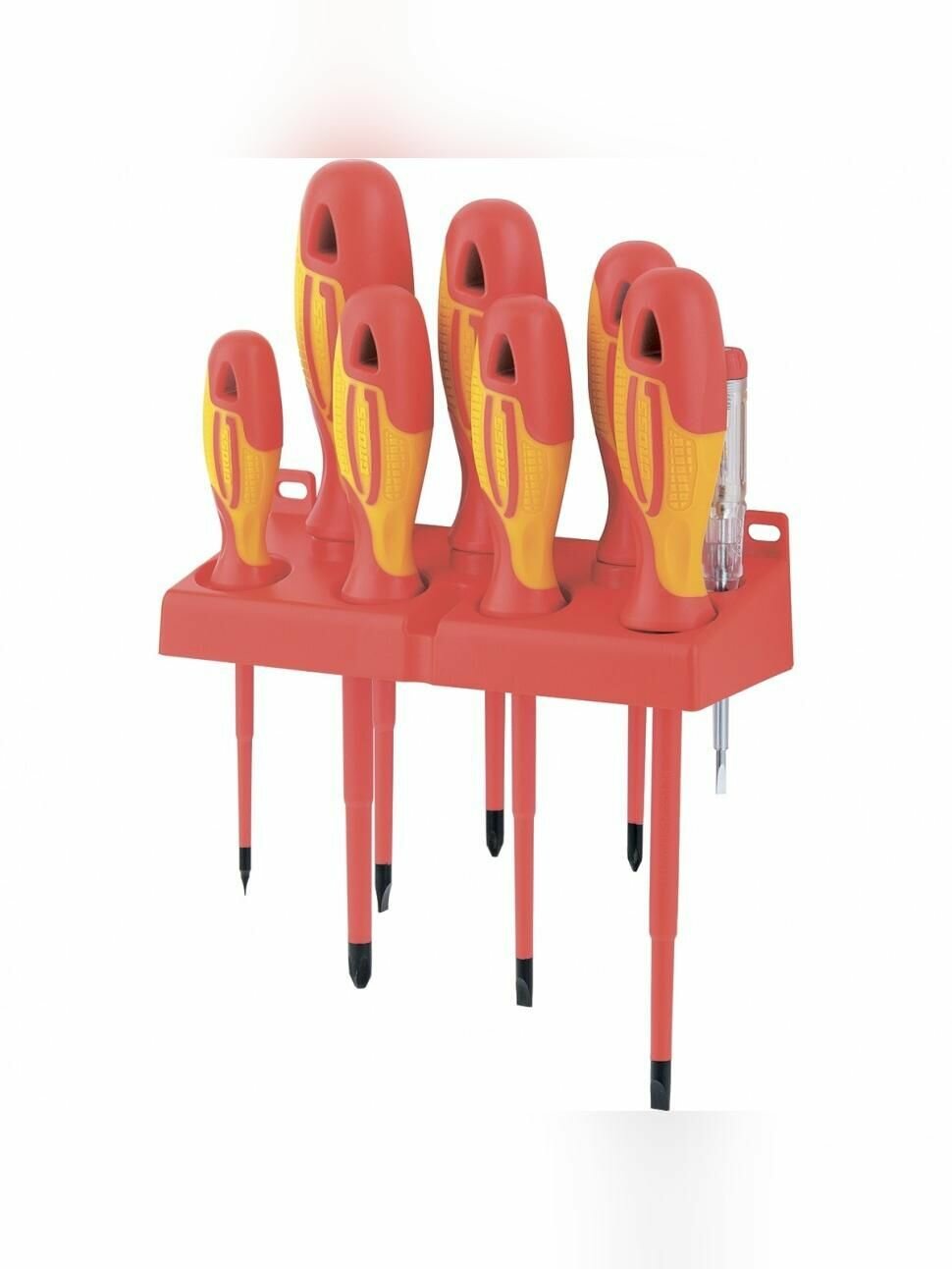 Набор отверток диэлектрических до 1000 В, 8 шт, тестер, CrMo, двухкомпонентные рукоятки Gross 12950