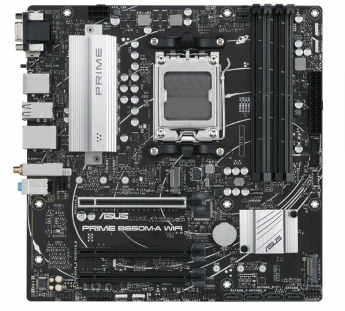 Материнская плата ASUS PRIME B650M-A WIFI (PRIME B650M-A WIFI) - AM5, AMD B650, 4хDDR5-5200 МГц, 3хPCI-Ex16, 2хM.2, Micro-ATX