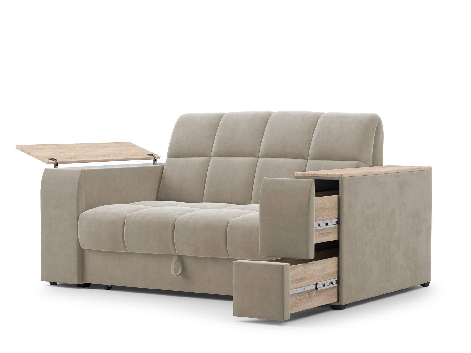 Диван-кровать Флай, аккордеон, подлокотники короб+ящики, 120*200 с ортопедическим основанием, съемный чехол, велюр