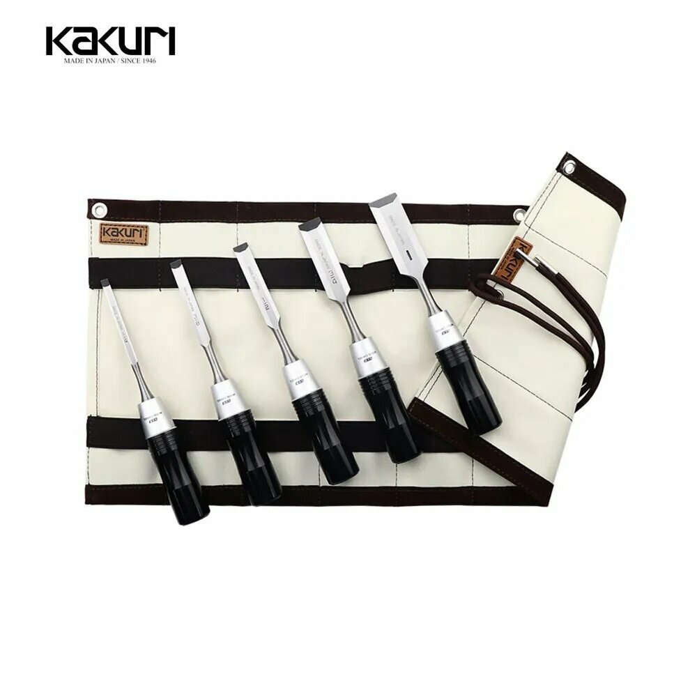 KAKURI Набор стамесок, сделано в Японии, Высококачественные деревообрабатывающие инструменты, С сумкой для хранения, SNP-5S
