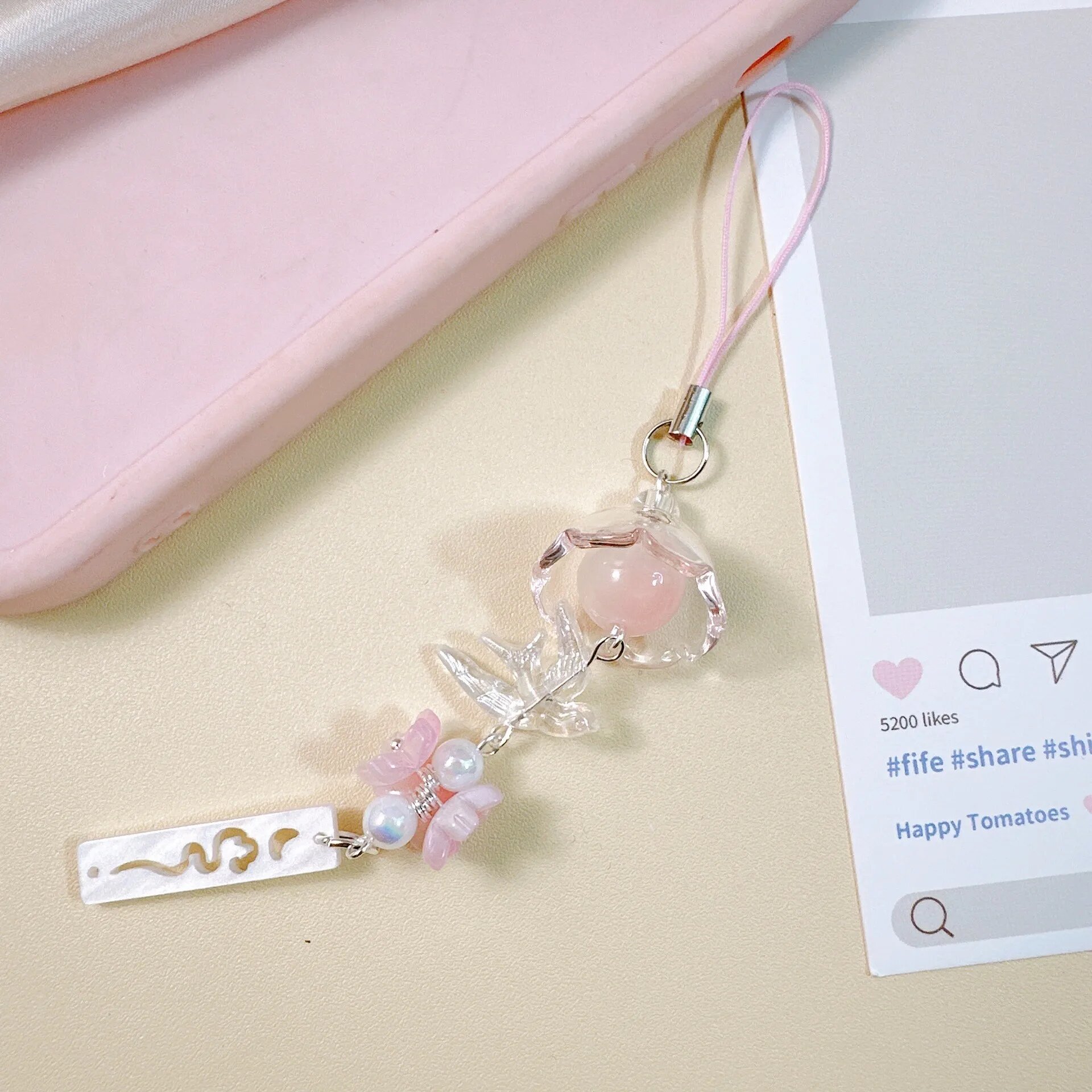 Y2K Фиолетовый Клевер Медуза Брелок Колокольчики Звезда Сердце Бисер Брелок для Телефона Камера CF