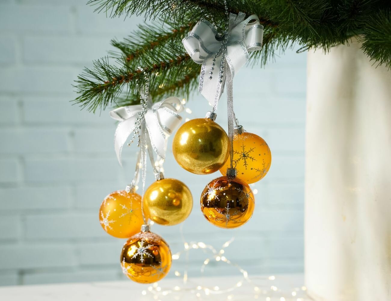 Гирлянда из новогодних шаров обаяние, золотая, стекло, 20 см, Елочка С2369-зол