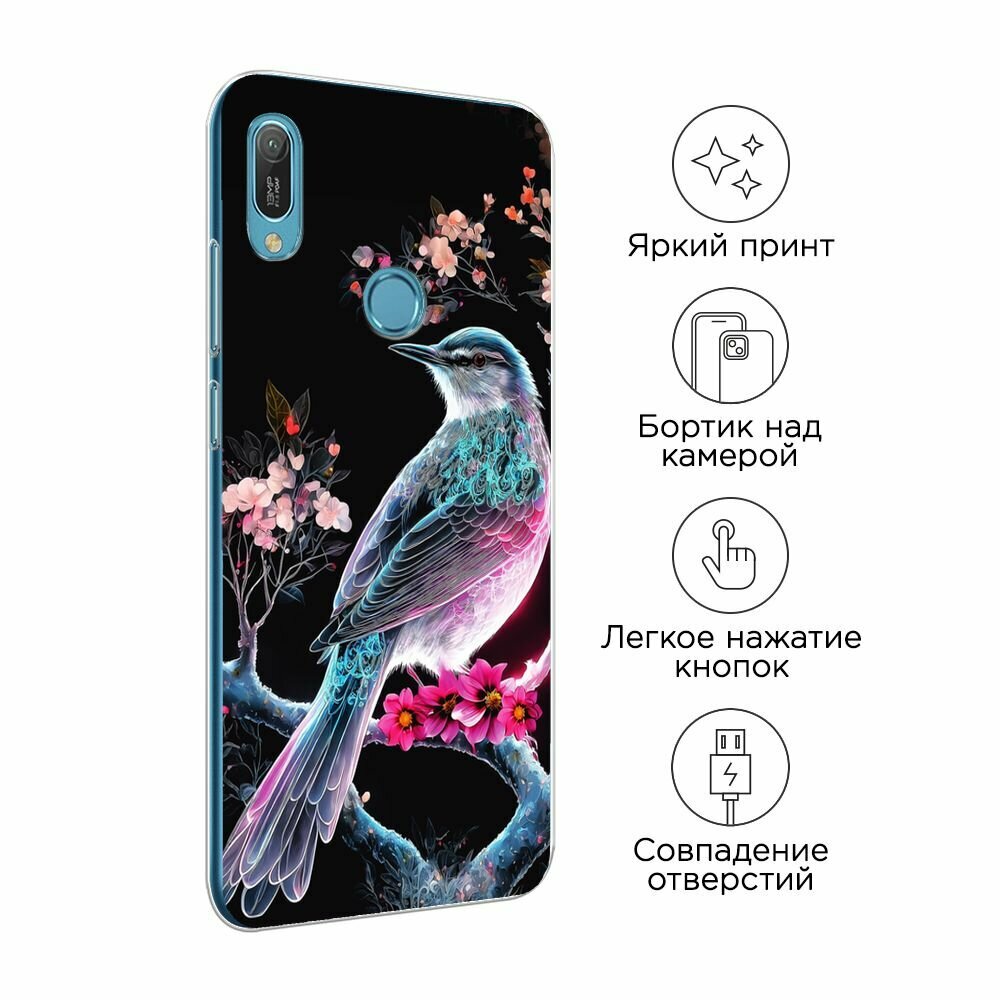 Чехол на Honor 8A/8A Pro/Huawei Y6s/Y6 2019 / Хонор 8А с принтом "Птица на цветущем дереве" — фото 1