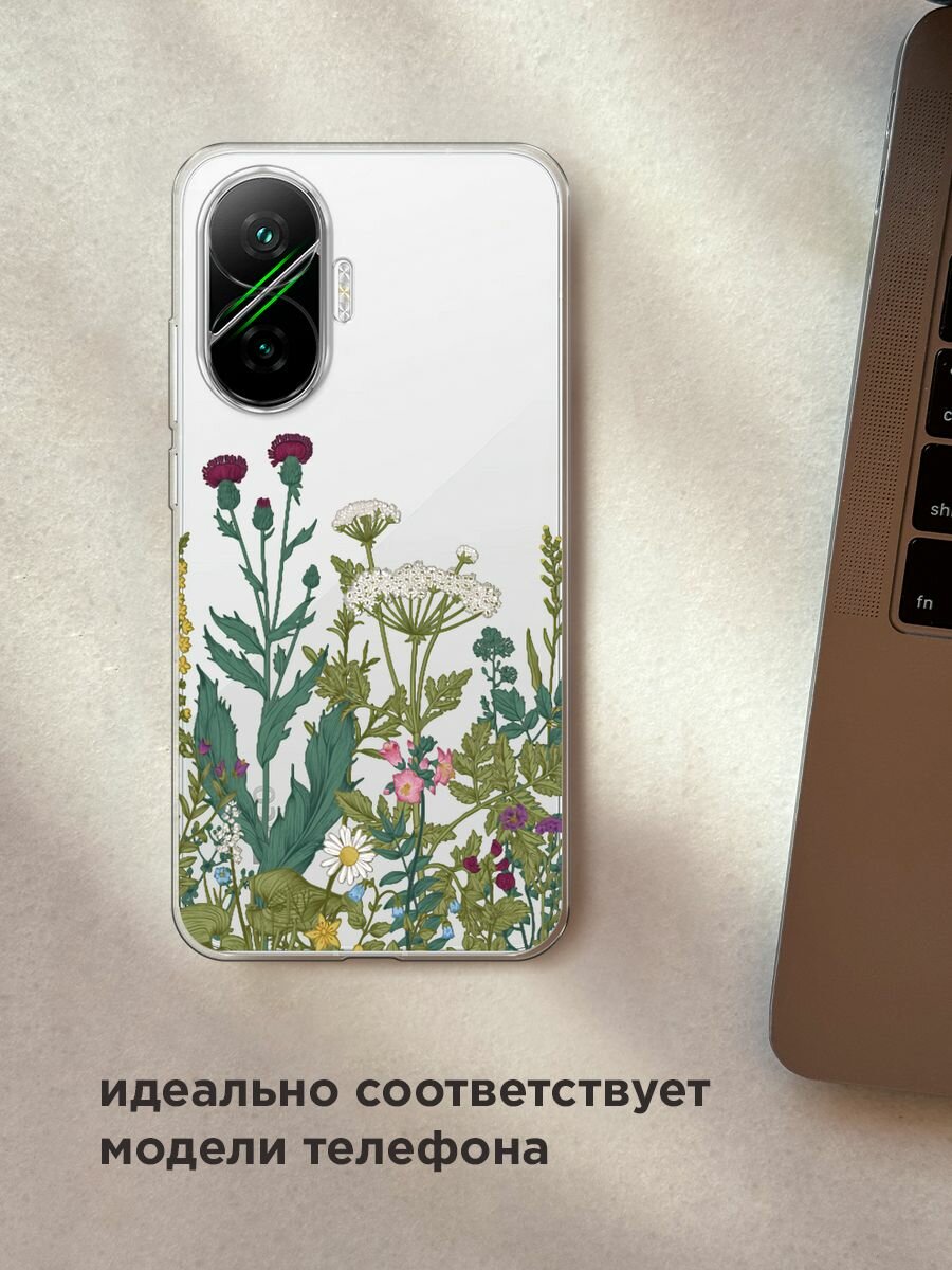 Чехол на Poco F7 / Поко F7 с принтом "Дикие полевые цветы", прозрачный — фото 1