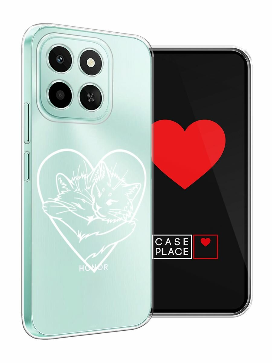 Чехол на Honor X6c / Хонор X6c с принтом "Влюблённые котики рисунок 2 - 14 февраля", прозрачный — фото 1