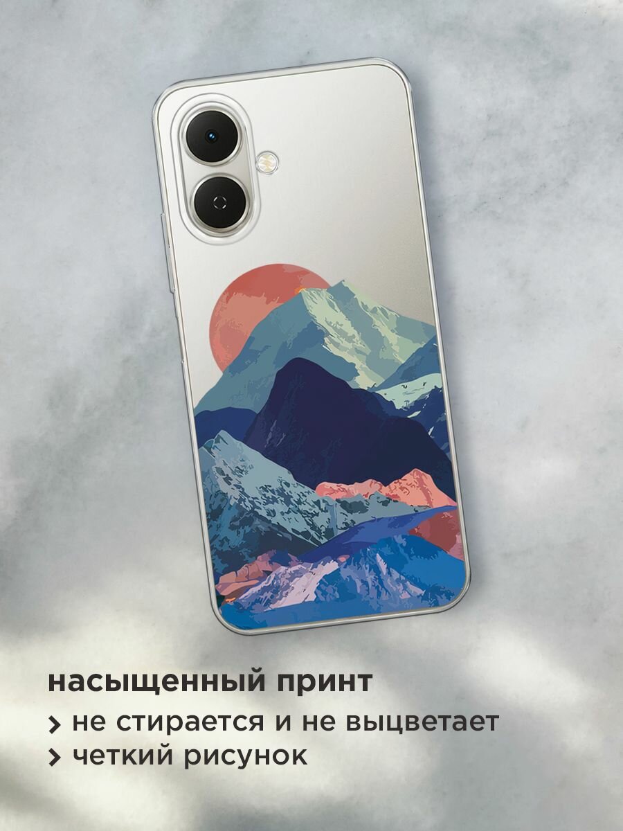 Чехол на Tecno Spark Go 2 / Текно Спарк Го 2 с принтом "Закат в снежных горах", прозрачный — фото 1