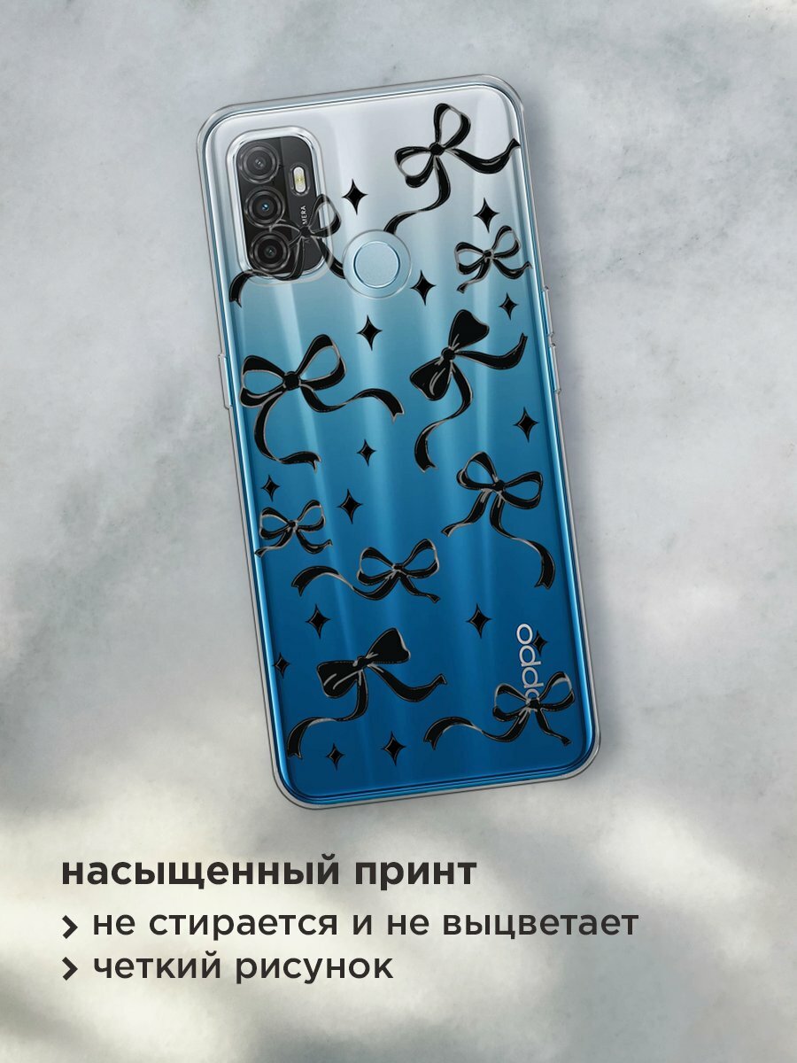 Чехол на Oppo A53 / Оппо А53 с принтом "Милые чёрные бантики 4" — фото 1