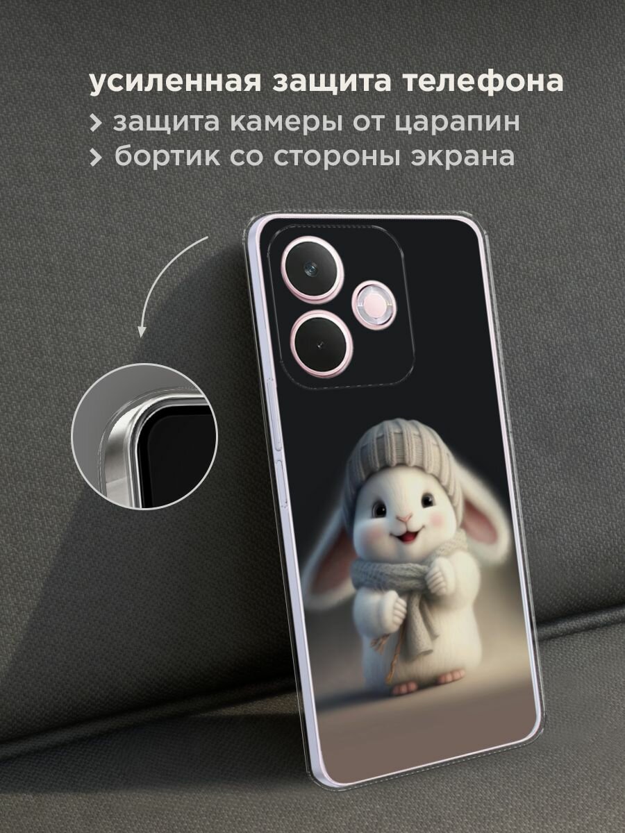 Чехол на Oppo A5 Pro / Оппо А5 Про с принтом "Белый крольчонок в шапке" — фото 1