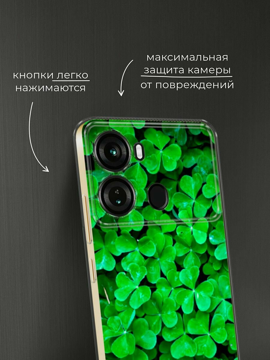 Силиконовый чехол на Itel P40 / Ител P40 с принтом "Клевер" — фото 1