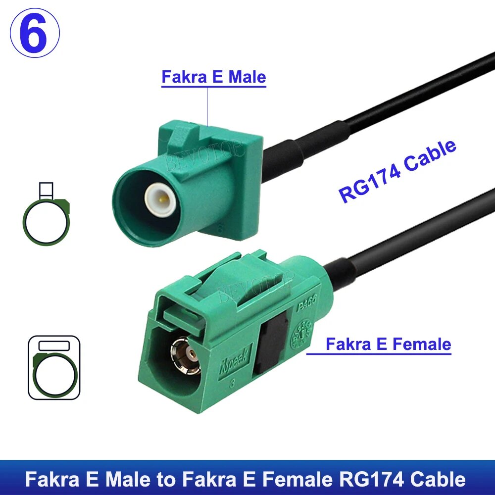 BEVOTOP Fakra E кабель RG174 зеленый 10см-10м 25CM, Fakra E M to E F