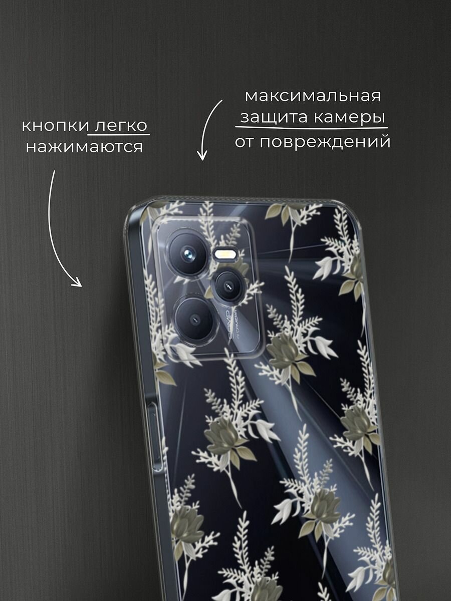 Чехол на Realme C35 / Реалми C35 с принтом "Паттерн цветы сепия" — фото 1