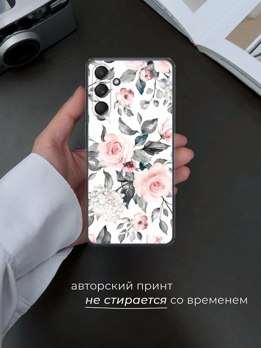 Чехол на Samsung Galaxy M55 / Самсунг M55 с принтом "Розы на белом" — фото 1