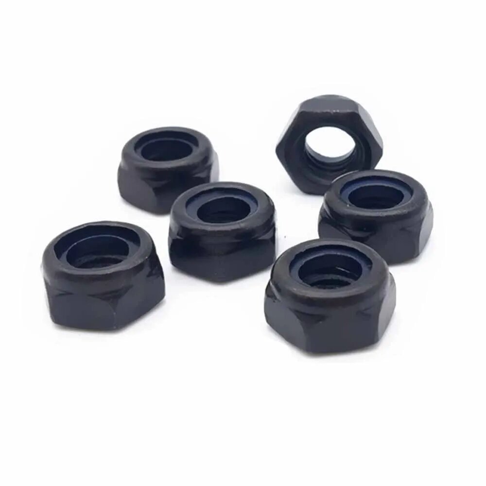 2/10/25 шт. M2 M2.5 M3 M4 M5 M6 M8 M10 M12 Черная нержавеющая сталь 304, нейлоновая шестигранная нескользящая самоблокирующаяся гайка DIN985