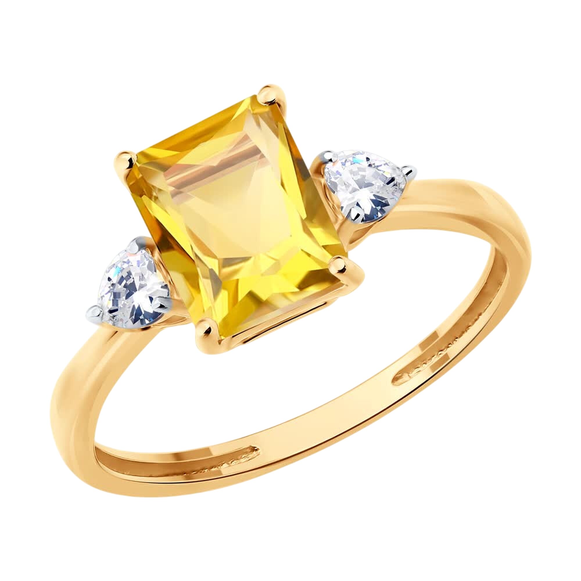 Кольцо, красное золото, 585 проба, цитрин, фианит