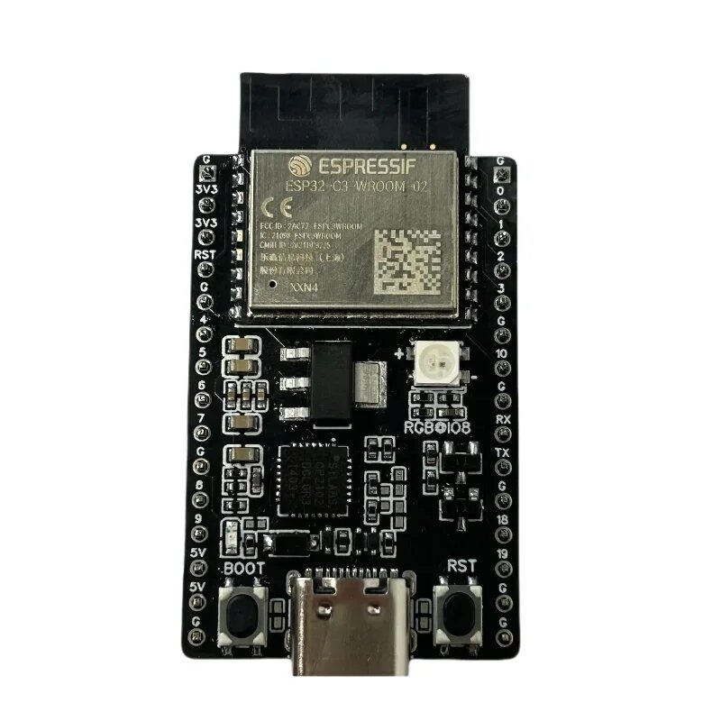 Плата разработки ESP32-C3-DevKitC-02, оснащенная модулем ESP32-C3-WROOM-02/02U опционально. Используется по Type-C.
