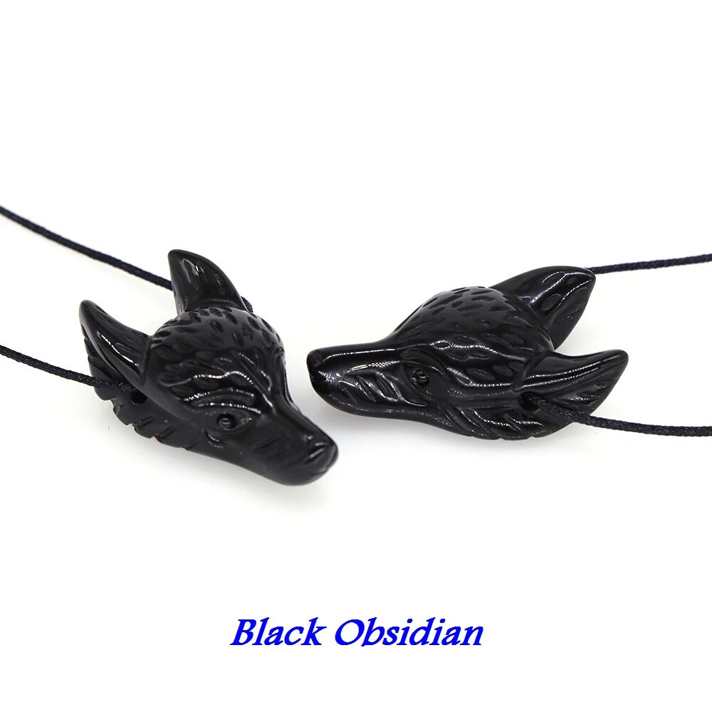 Кулон из натурального камня голова волка Черный, 1pc, Black Obsidian