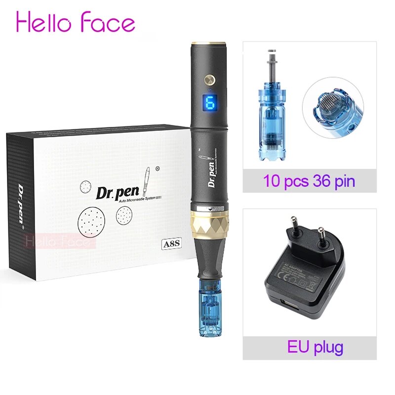 Профессиональная беспроводная ручка для микронидлинга Dr. pen Ultima A8S EU and 10PCS 36 pin