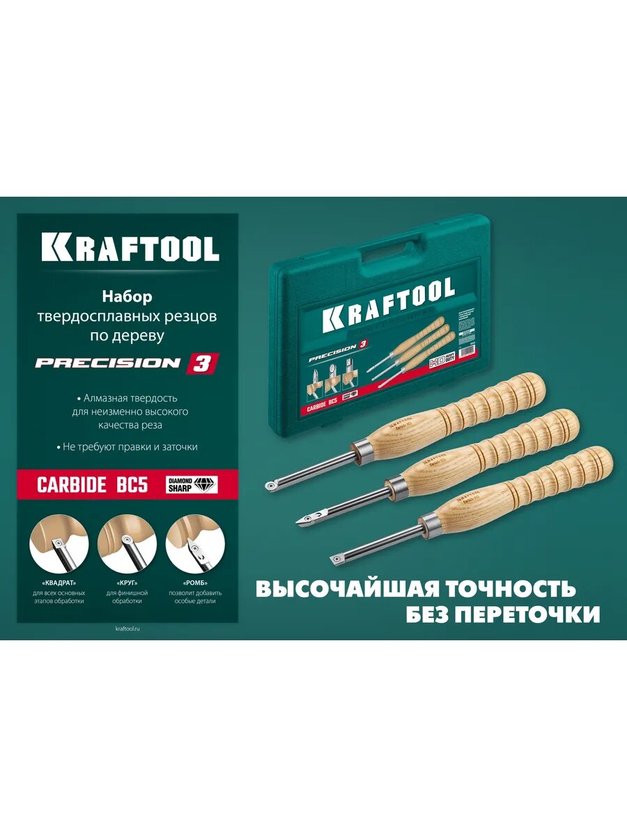 Precision-3, 3 предм, набор ручных резцов по дереву