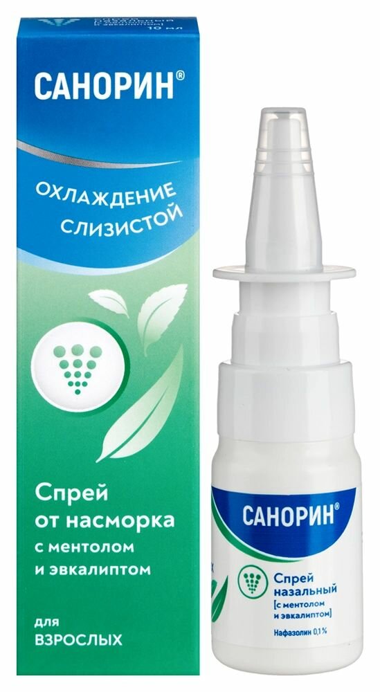 Санорин, наз. спрей с ментолом и эвкалиптом 0.1% 10 мл флакон 1 шт.