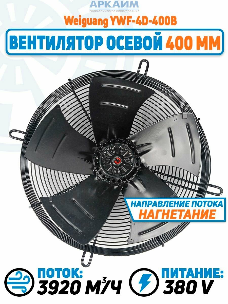 Вентилятор осевой 400 мм YWF4D-400В-102/47-G, 380 Вольт. Поток: нагнетание.