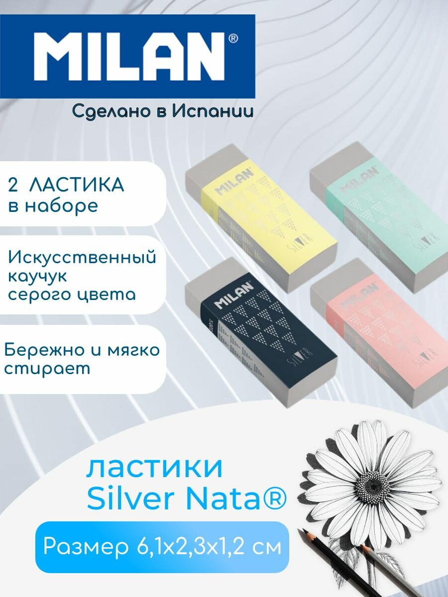 MILAN ластики мягкие для рисования, набор 2 штуки Silver Nata, PCPM320SL-2