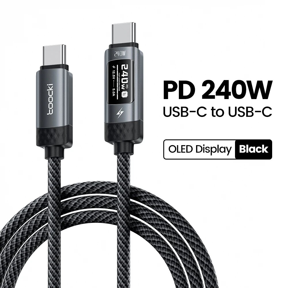 Toocki X111 240 Вт USB C-кабель для быстрой зарядки PD3.1 OLED-кабель с цифровым дисплеем типа C к типу C для Macbook iPhone 17 Samsung S25 1 м