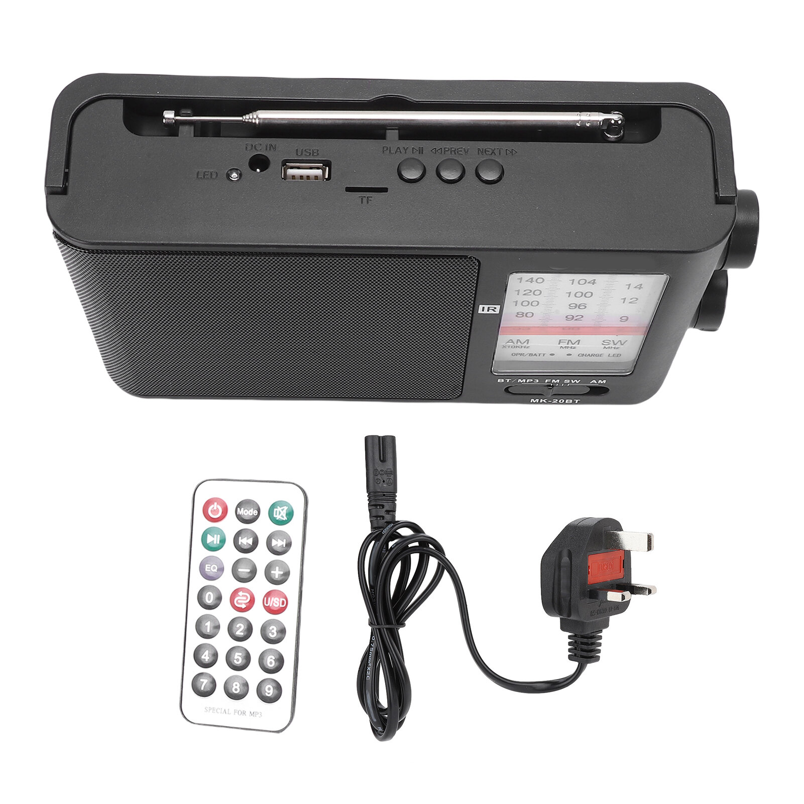 Portable AM FM SW Radio with Bluetooth Speaker Remote Control Handheld Battery Operated Radio for Home Camping UK Plug 220V